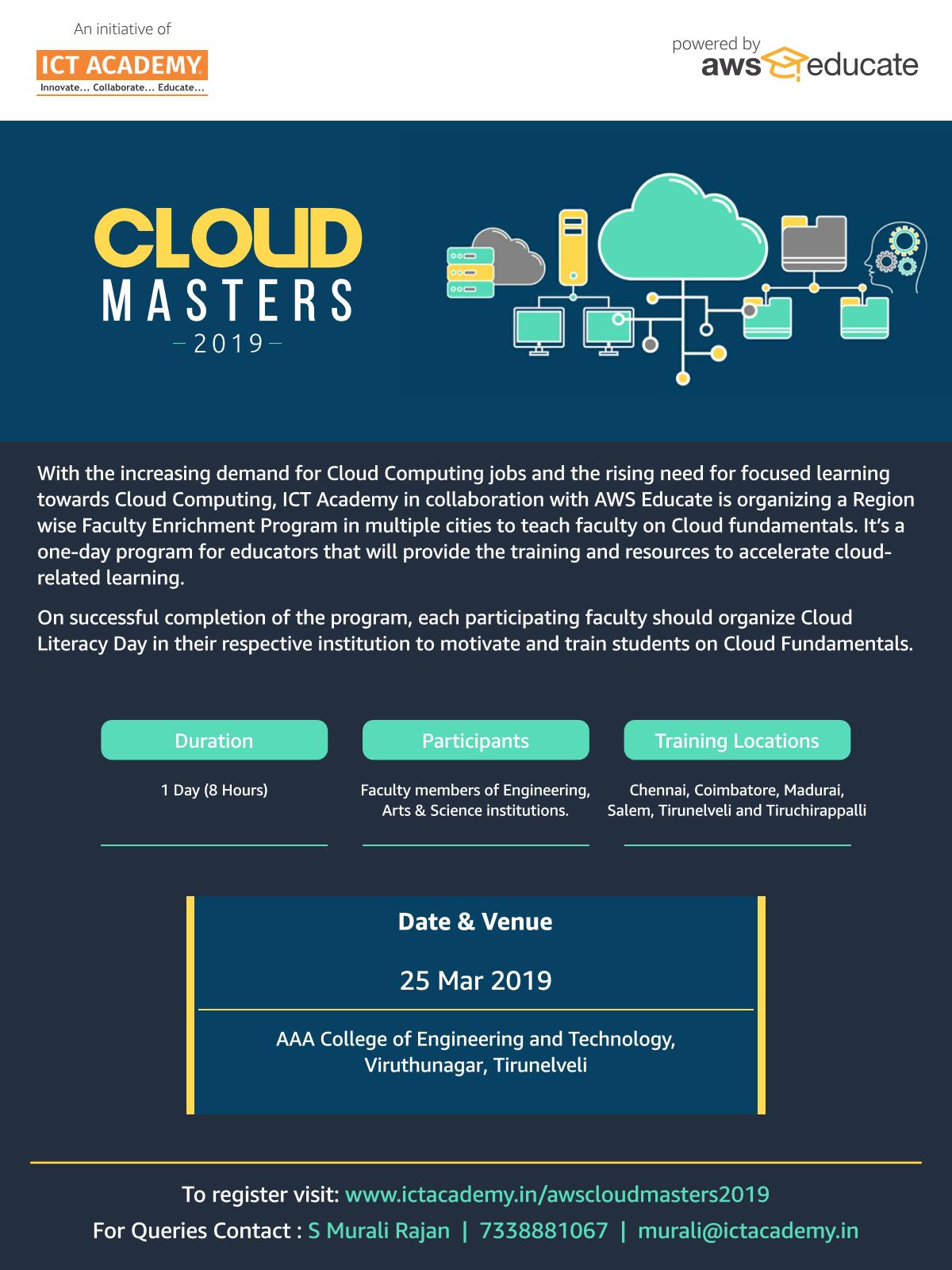ICT Academy Cloud Masters 2019 on 25th March – AAA College of ...