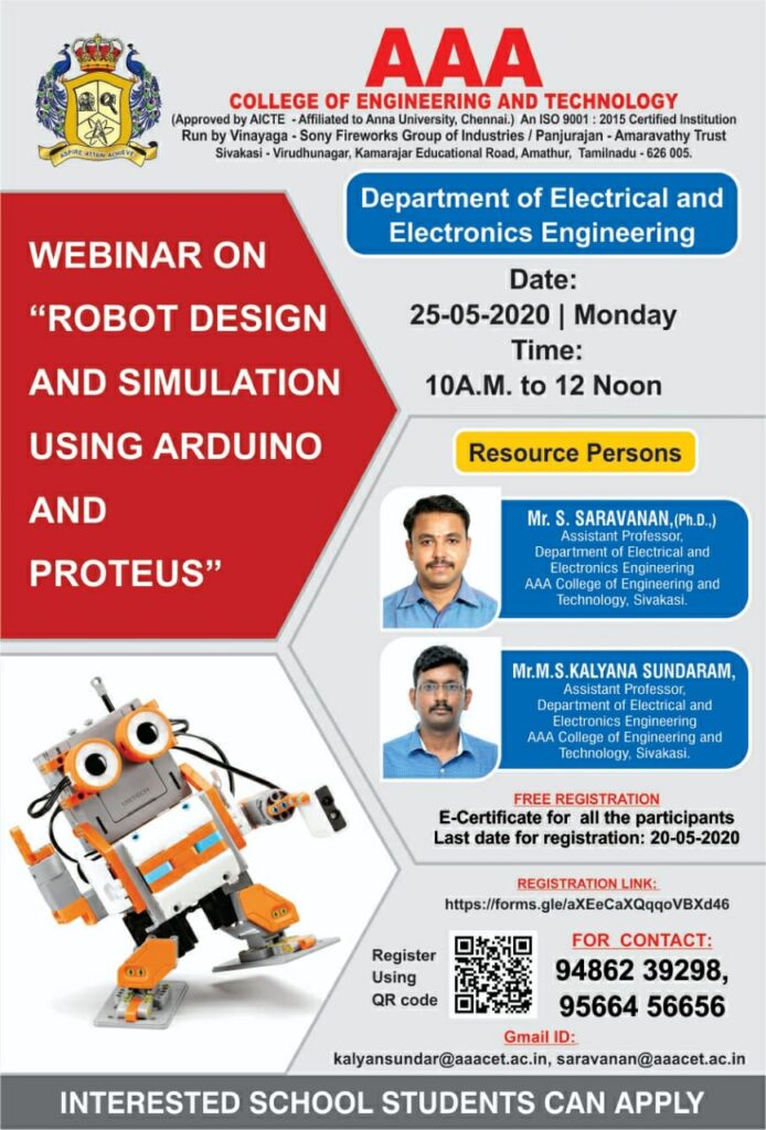 Webinar on Robot Design and Simulation using Arduino and Proteus – AAA College of Engineering ...