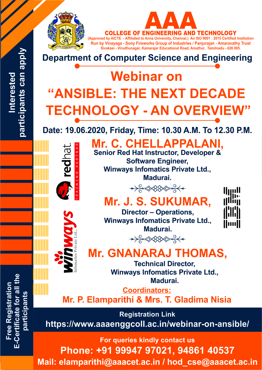 Webinar on ANSIBLE: The Next Decade Technology: An Overview – AAA ...