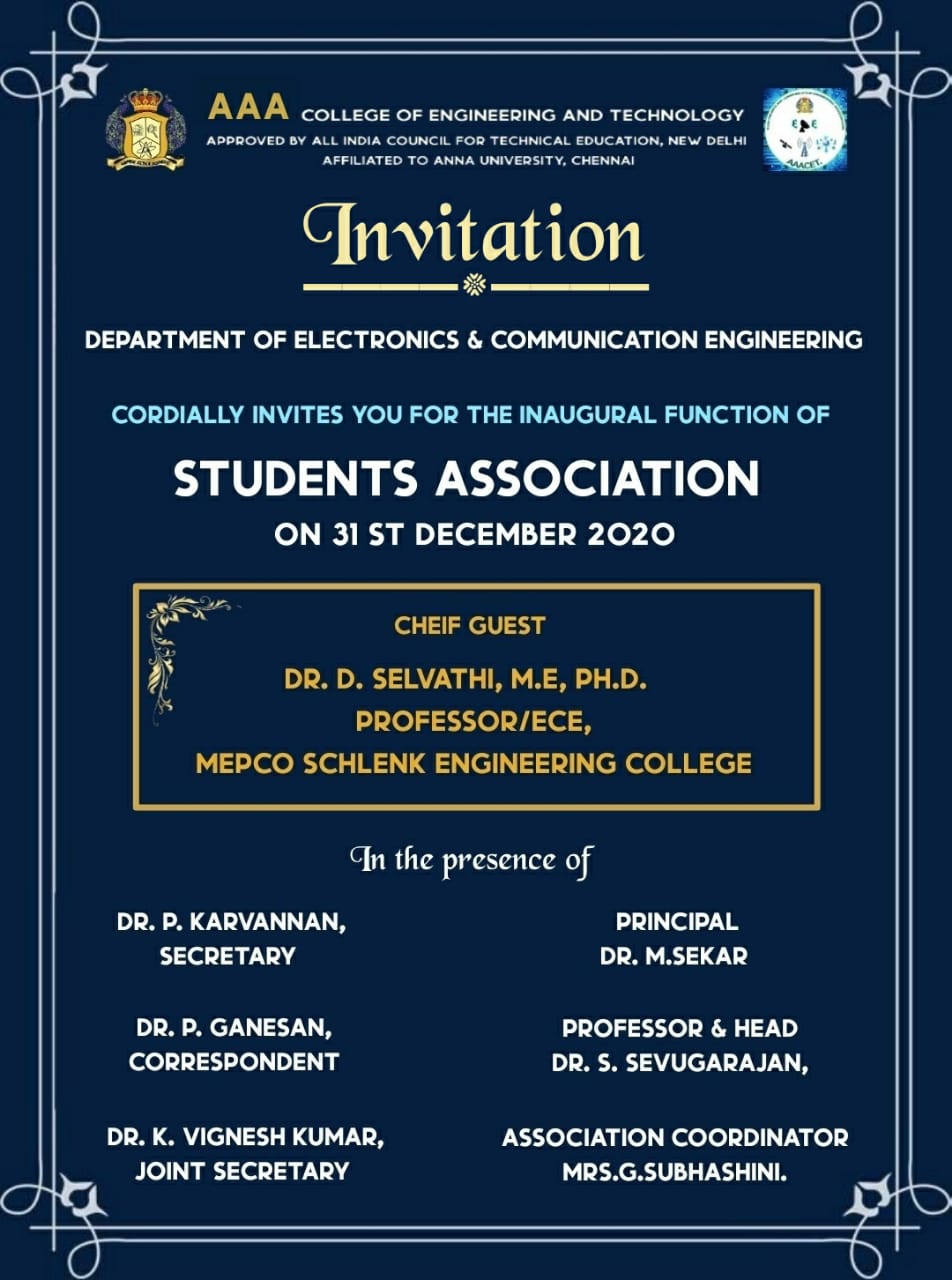 Inaugural Function of ECE Students Association – 31/12/2020 – AAA ...