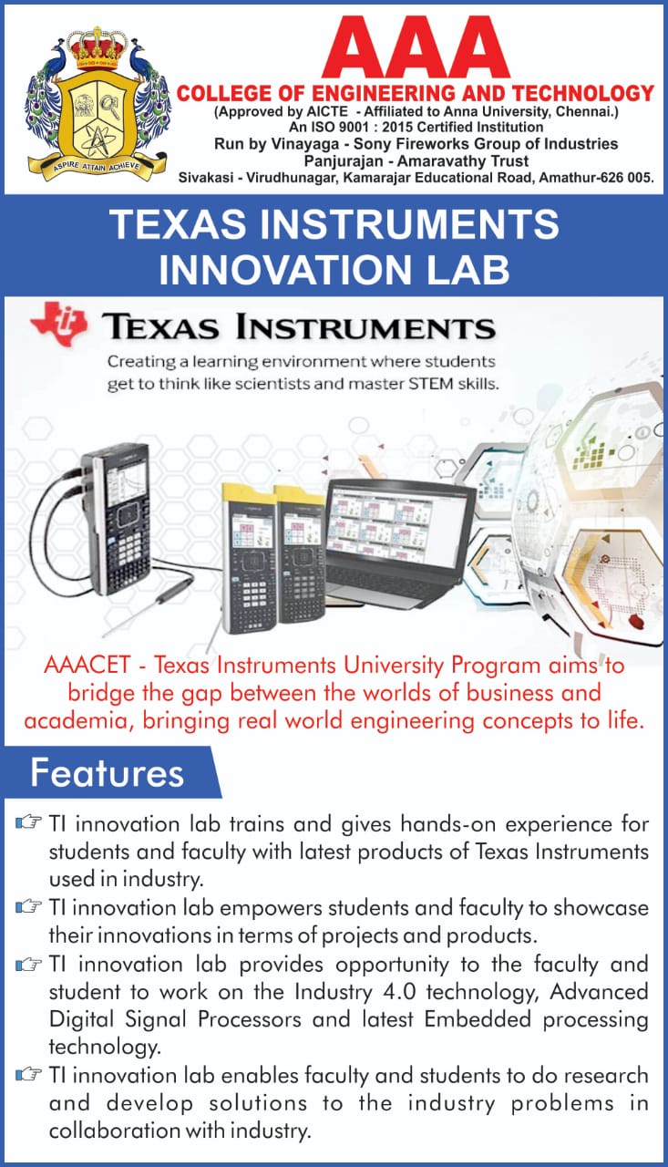 Inaugural Function of Texas Instruments Innovation Laboratory – AAA ...