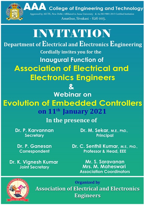 Inauguration of Association of Electrical and Electronics Engineers and A Webinar on “Evolution ...