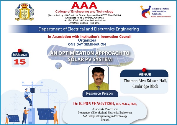 Seminar on “An optimization approach to Solar PV System” – 15/03/2021 ...