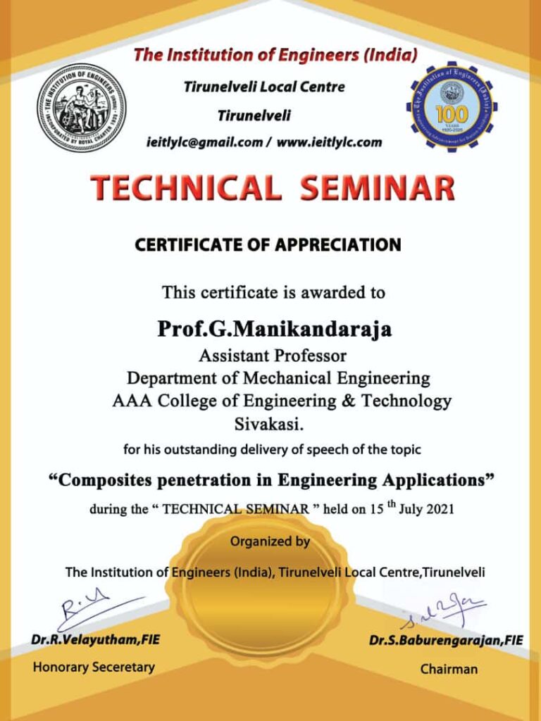 Congratulation for delivering Guest Lecture – AAA College of ...