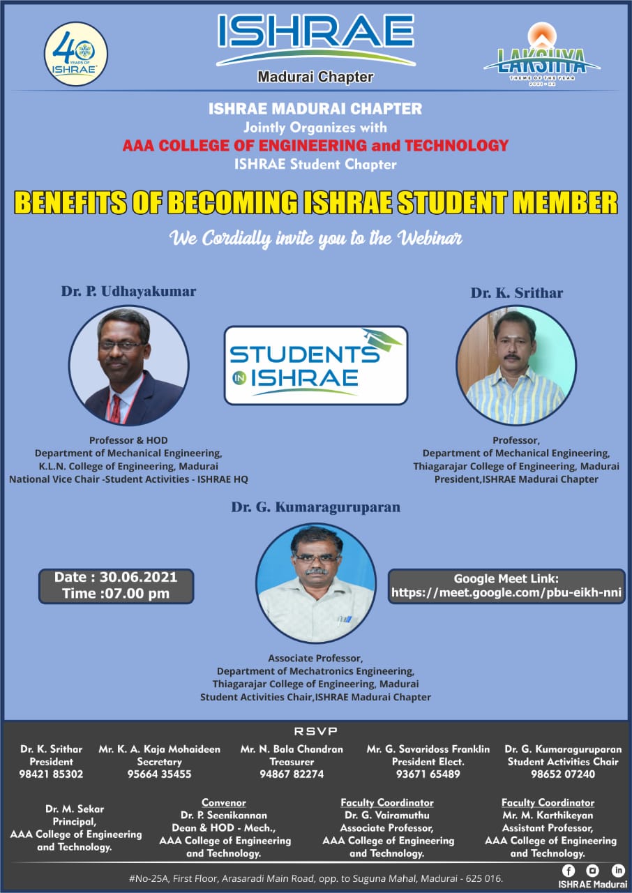 WEBINAR ON “BENEFITS OF BECOMING ISHRAE STUDENT MEMBER” – AAA College ...