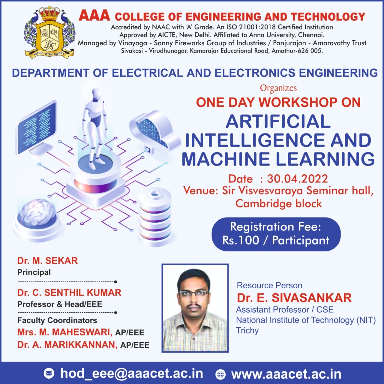 Workshop on “Artificial Intelligence and Machine Learning” on 30-04 ...