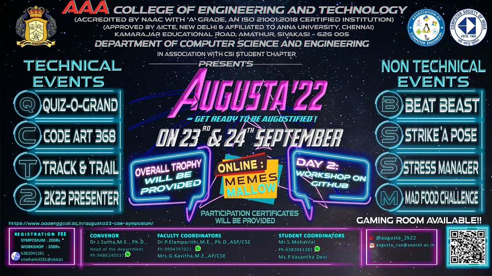 Augusta’22 – CSE Symposium – AAA College of Engineering & Technology ...