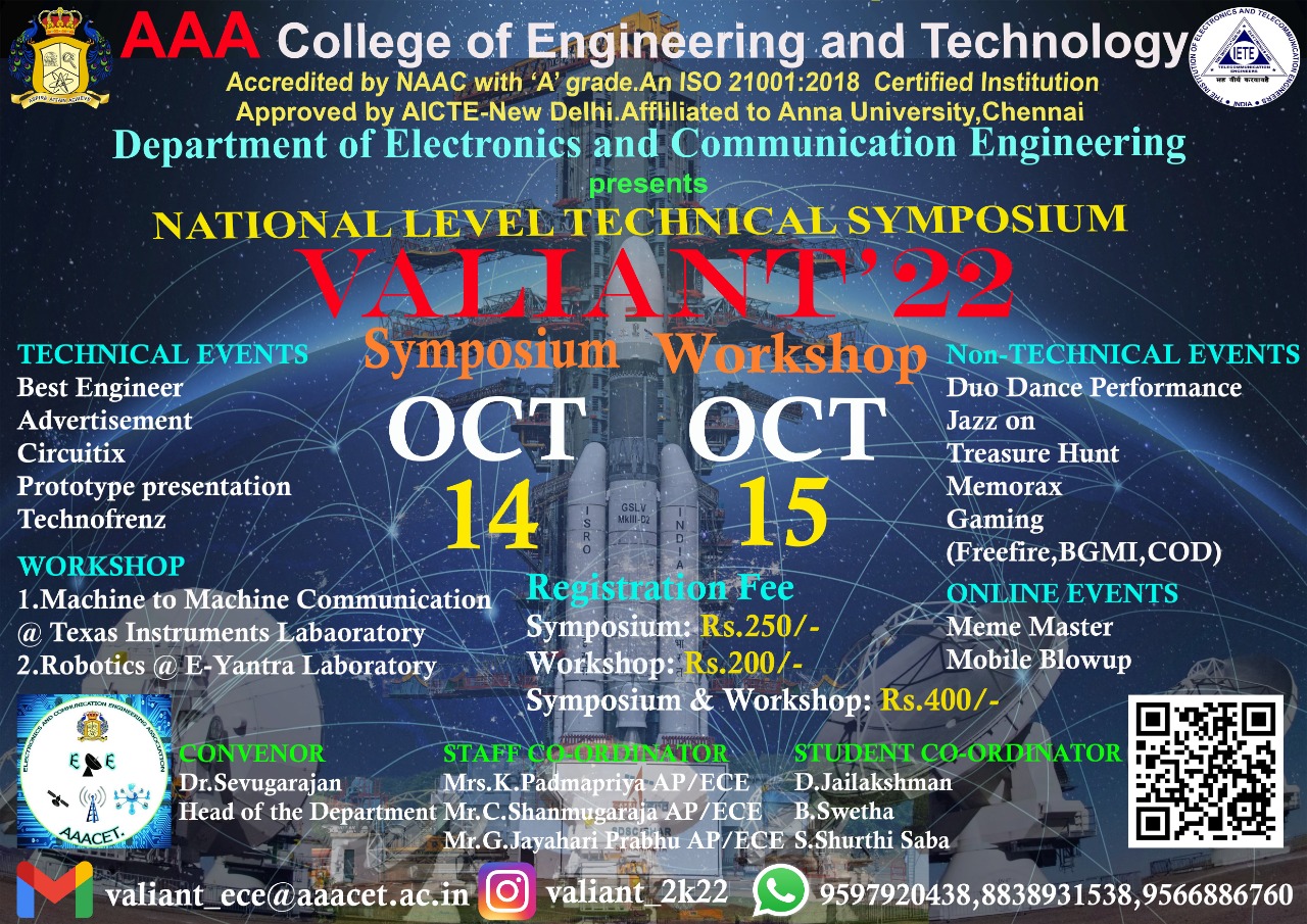 VALIANT’22 ECE Symposium & Workshop on 14.10.2022 & 15.10.2022 – AAA ...