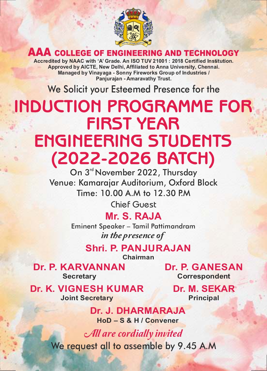First Year Induction Program – 03.11.2022 – AAA College of Engineering ...
