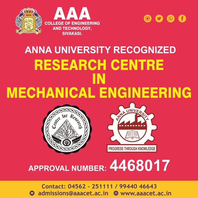 Research Centre in Mechanical Engineering Department – AAA College of Engineering & Technology ...
