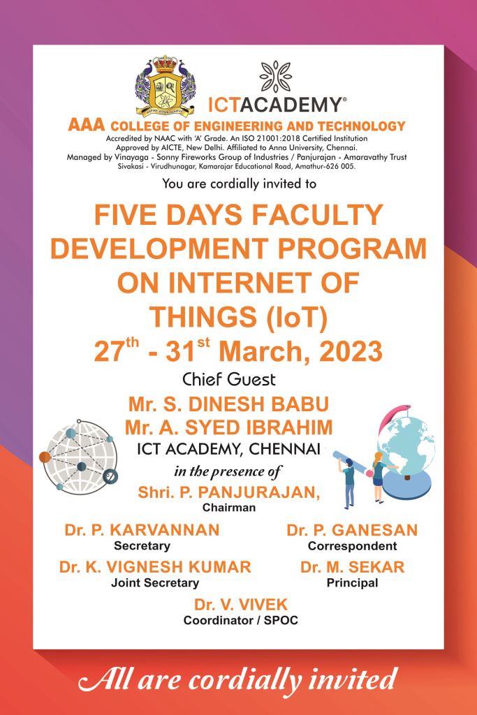 Five Days Faculty Development Program on Internet of Things (IoT) from 27th March, 2023 to 31st ...