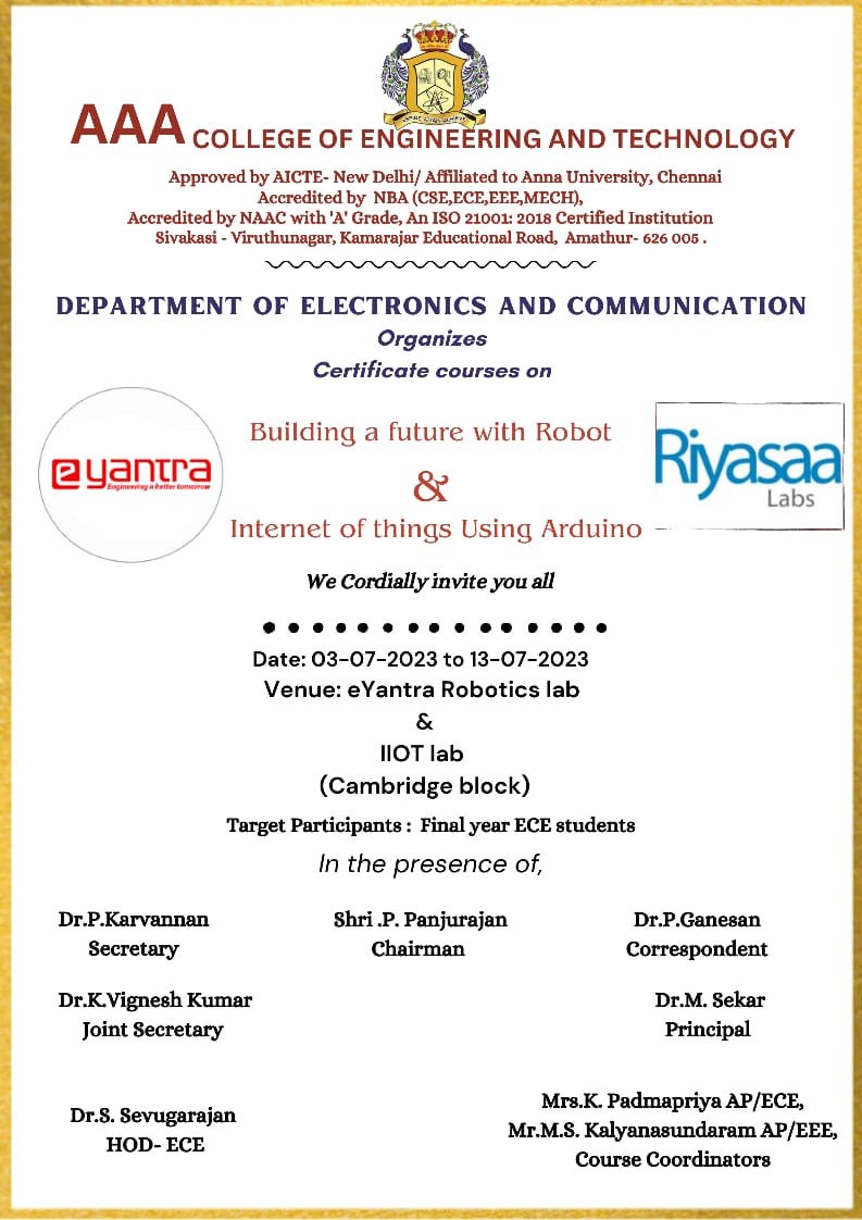 Certification Courses on “Building a future with Robot & Internet of ...