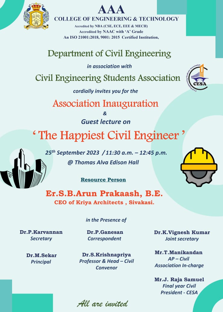 Civil Association Inauguration on 25.09.2023 – AAA College of Engineering & Technology, Sivakasi