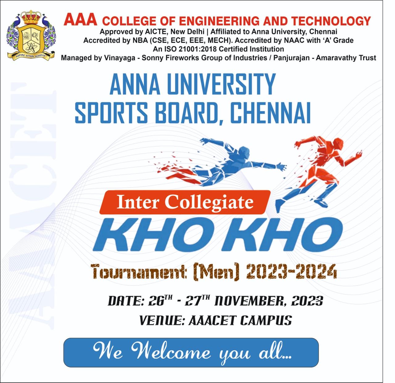 Inter Collegiate KHO KHO Tournament on 26.11.2023 – AAA College of Engineering & Technology ...