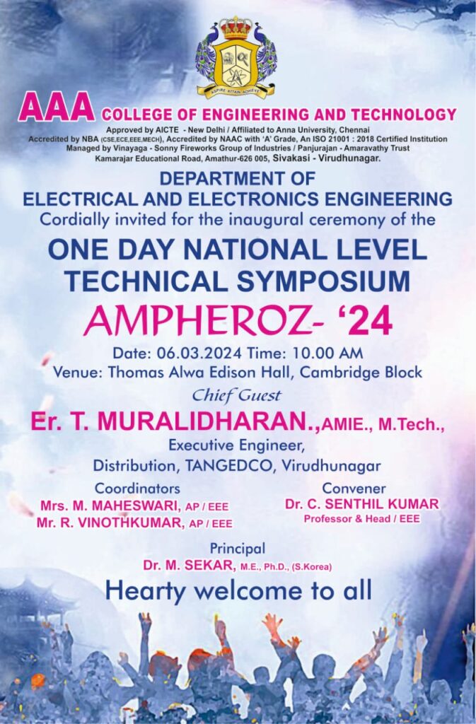 National Level Technical Symposium “AMPHEROZ’24” on 06.03.2024 - AAA ENGINEERING COLLEGE