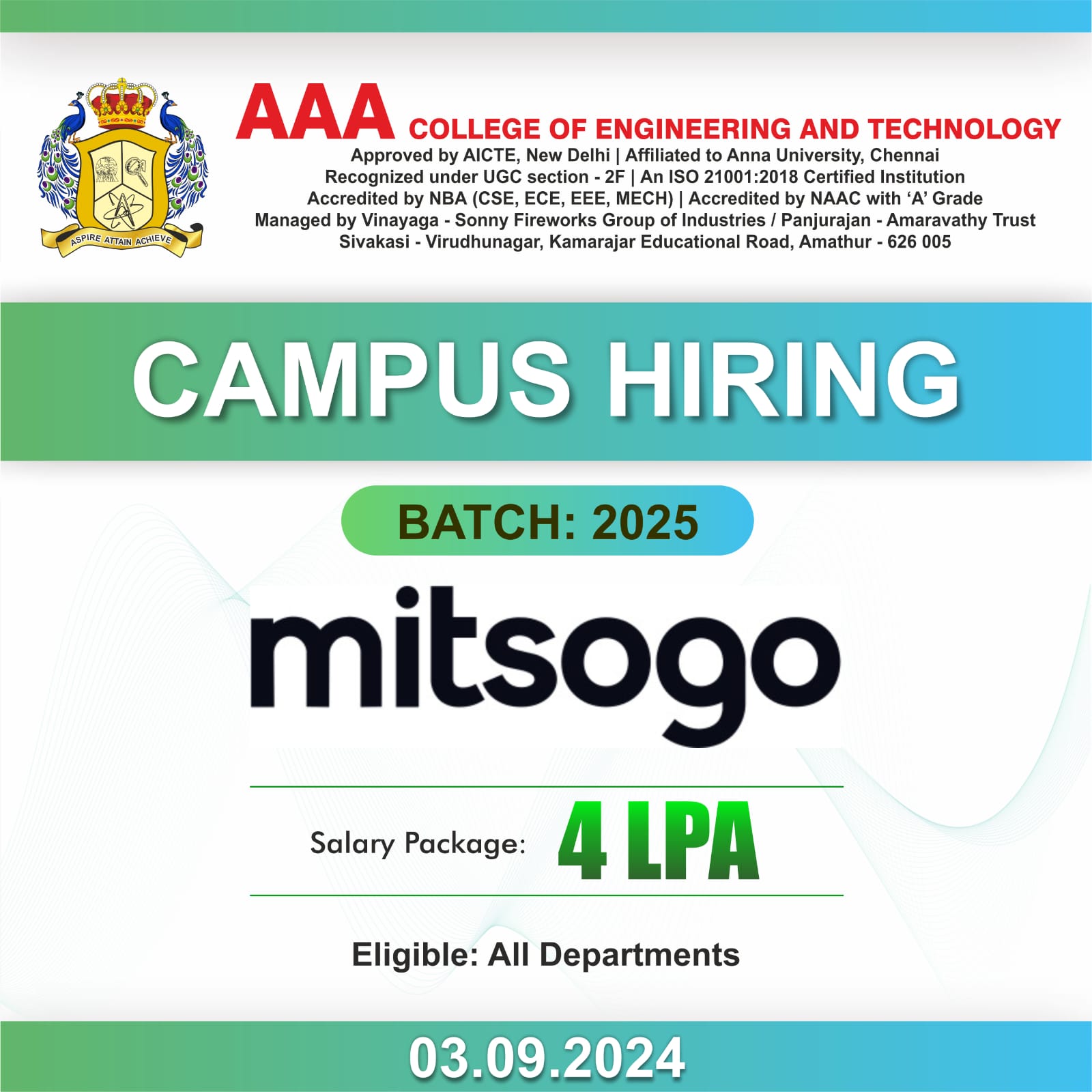 AAACET Campus Drive with Mitsogo, Bangalore – 02.09.2024 – AAA College ...