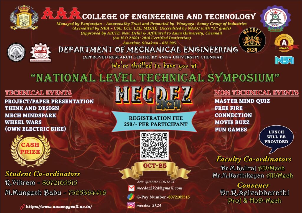 MECH National Level Technical Symposium – MECDEZ 2K24 – AAA College of Engineering & Technology ...